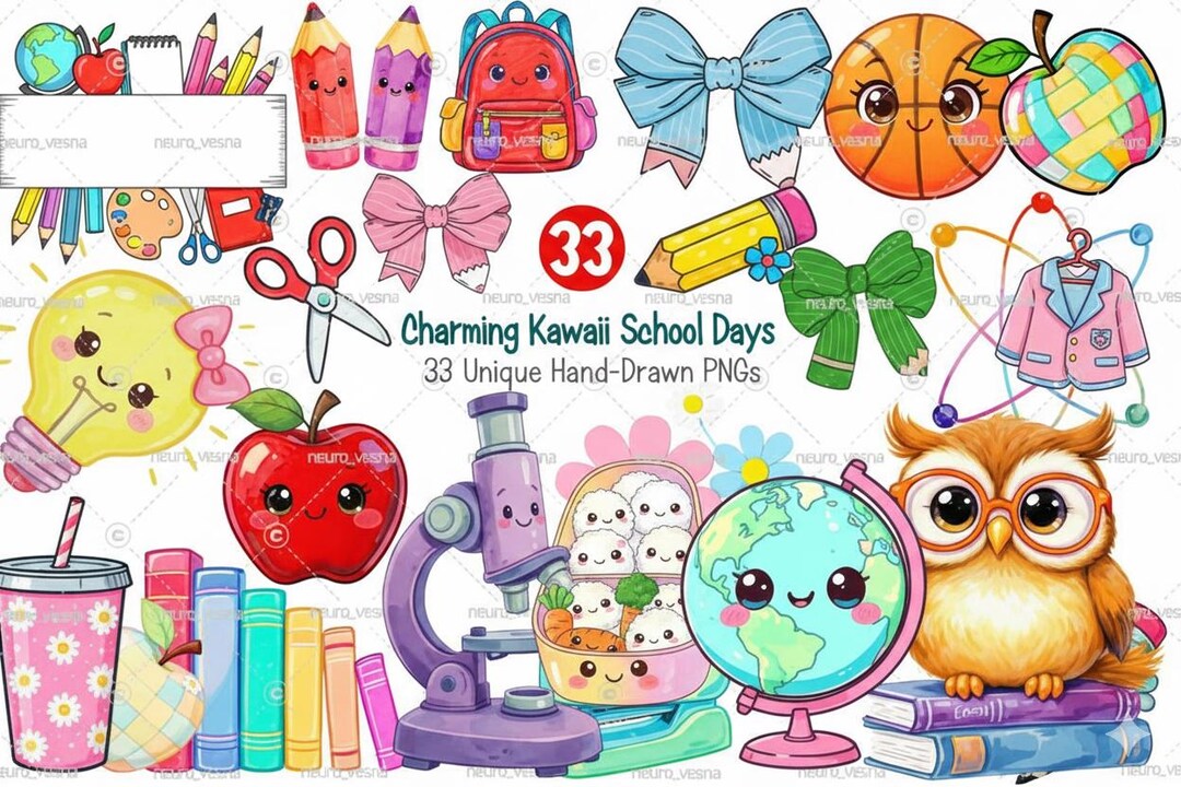 Kawaii Back to School Clipart PNG 4500px Transparent Classroom Graphics ...