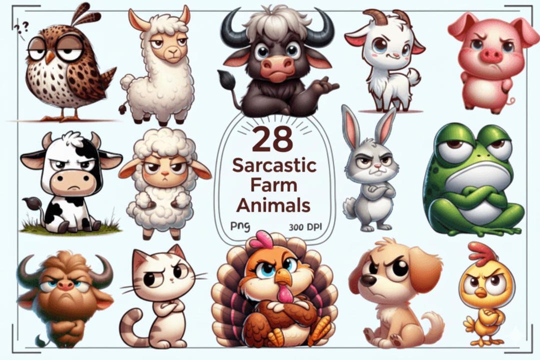 Sarcastic Farm Animals Clipart Bundle Funny Attitude Critter PNG Set ...