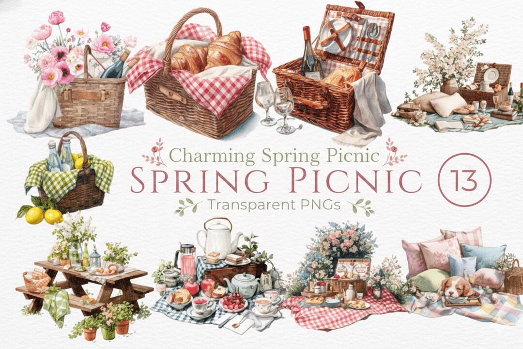 Spring Picnic Clipart Watercolor PNG Transparent 4000px Outdoor Table ...