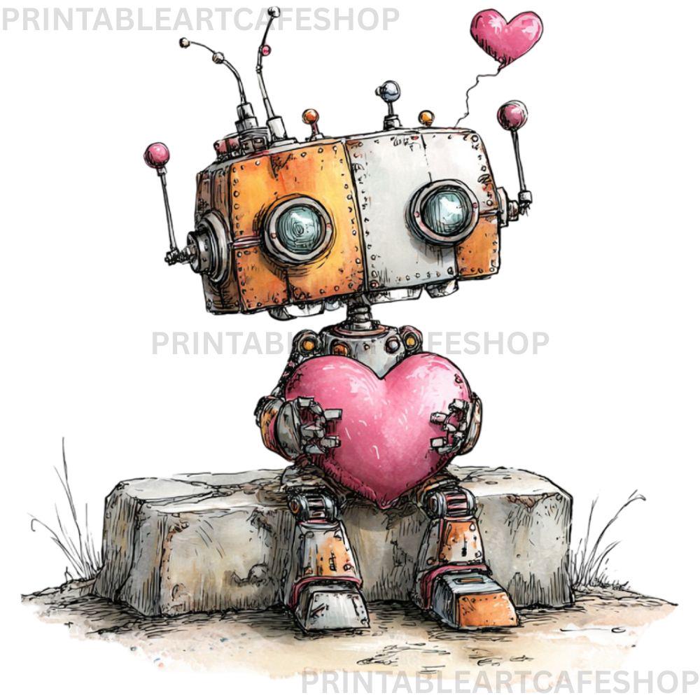 Valentine Robot Clipart Watercolor Digital Love Characters PNG ...