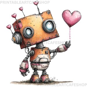 Valentine Robot Clipart Watercolor Digital Love Characters PNG ...