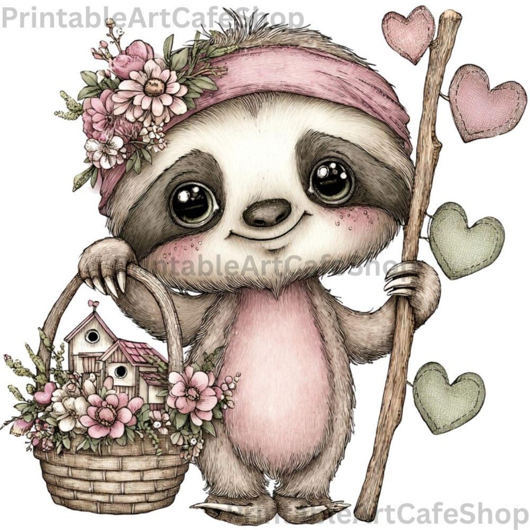 Quirky Valentine Sloth Clipart PNG Watercolor Love Animals Transparent ...