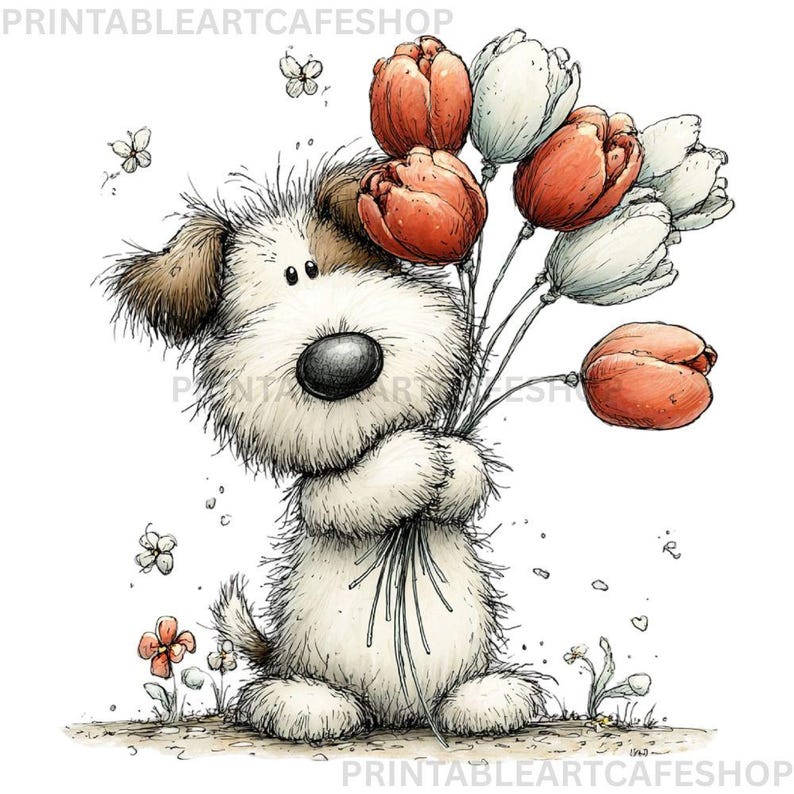 Whimsical Spring Dog Clipart Watercolor PNG Bundle Transparent ...