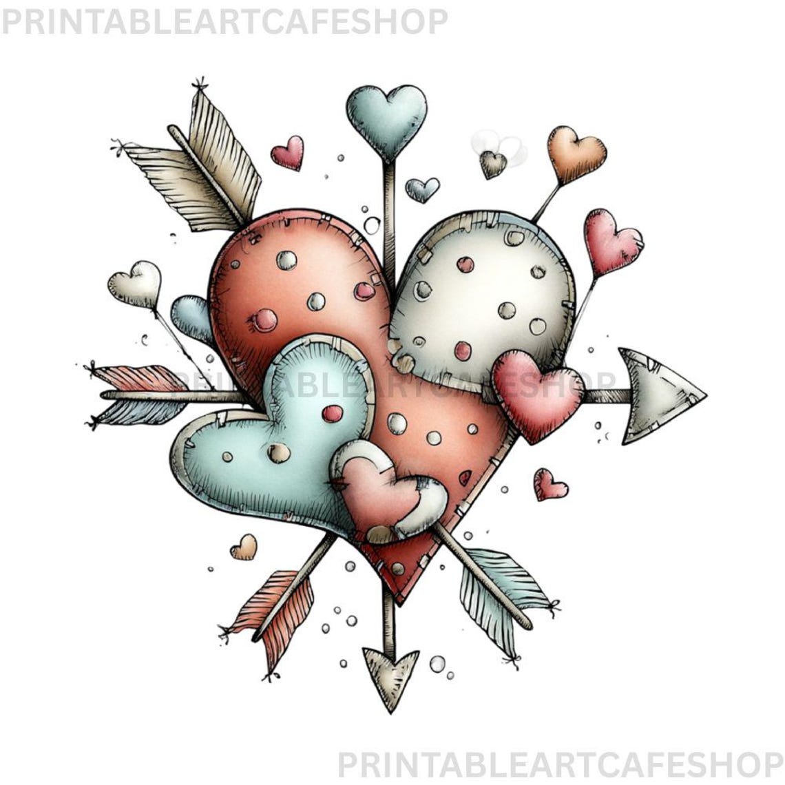 Hearts Valentines Day Clipart PNG Bundle Watercolor Love Graphics ...