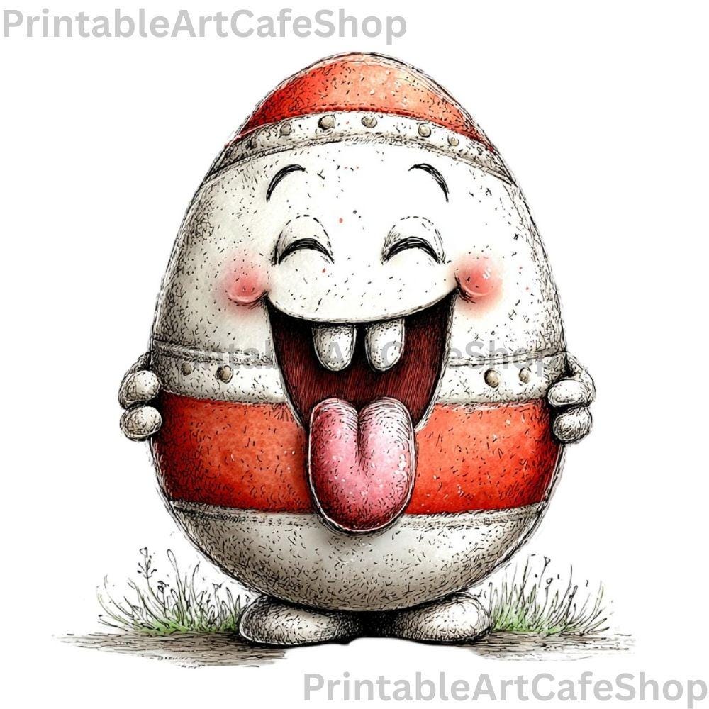 Whimsical Funny Easter Egg Clipart Watercolor PNG Faces Printable ...