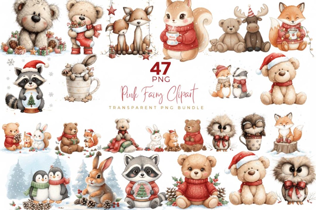 Christmas Woodland Animals Clipart Winter Forest Wildlife Holiday PNG ...