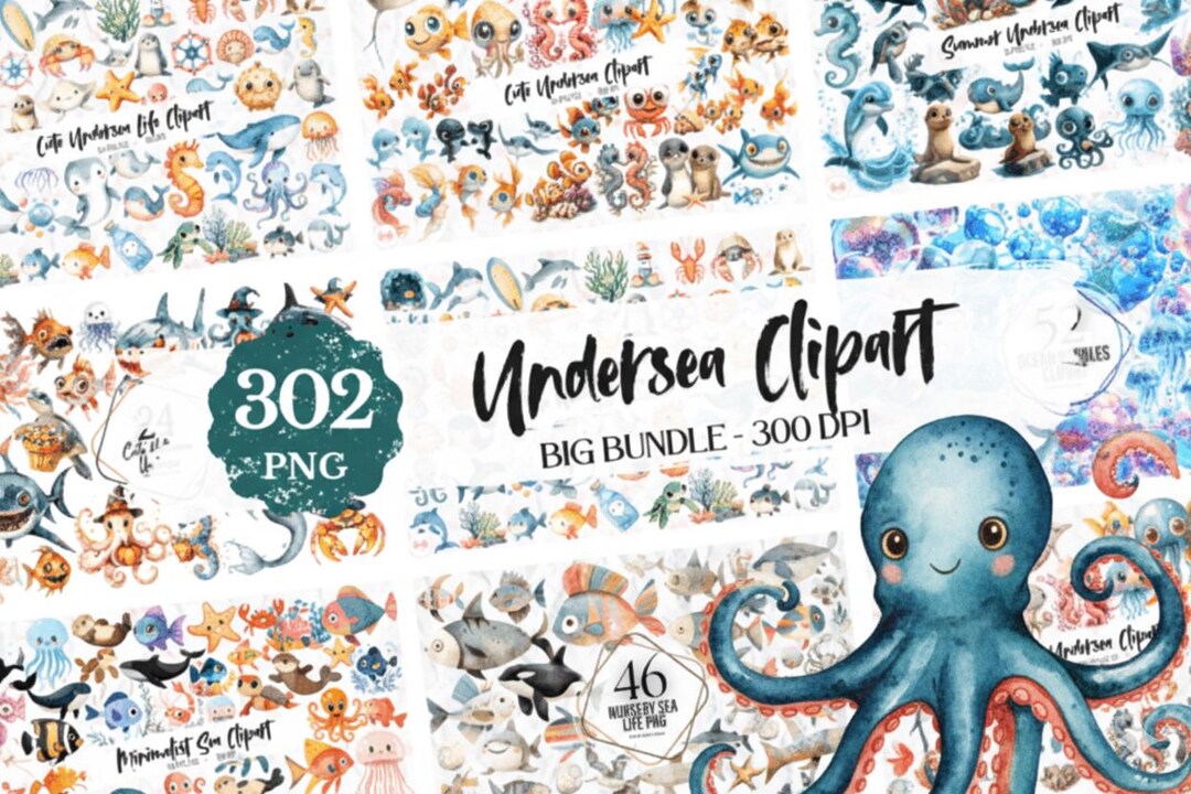 Undersea Animals Clipart Bundle Ocean Life PNG Graphics Marine ...