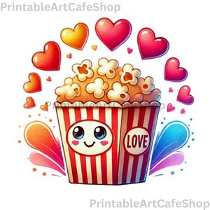 Valentine Popcorn Clipart PNG Watercolor Pink Snacks Sublimation ...