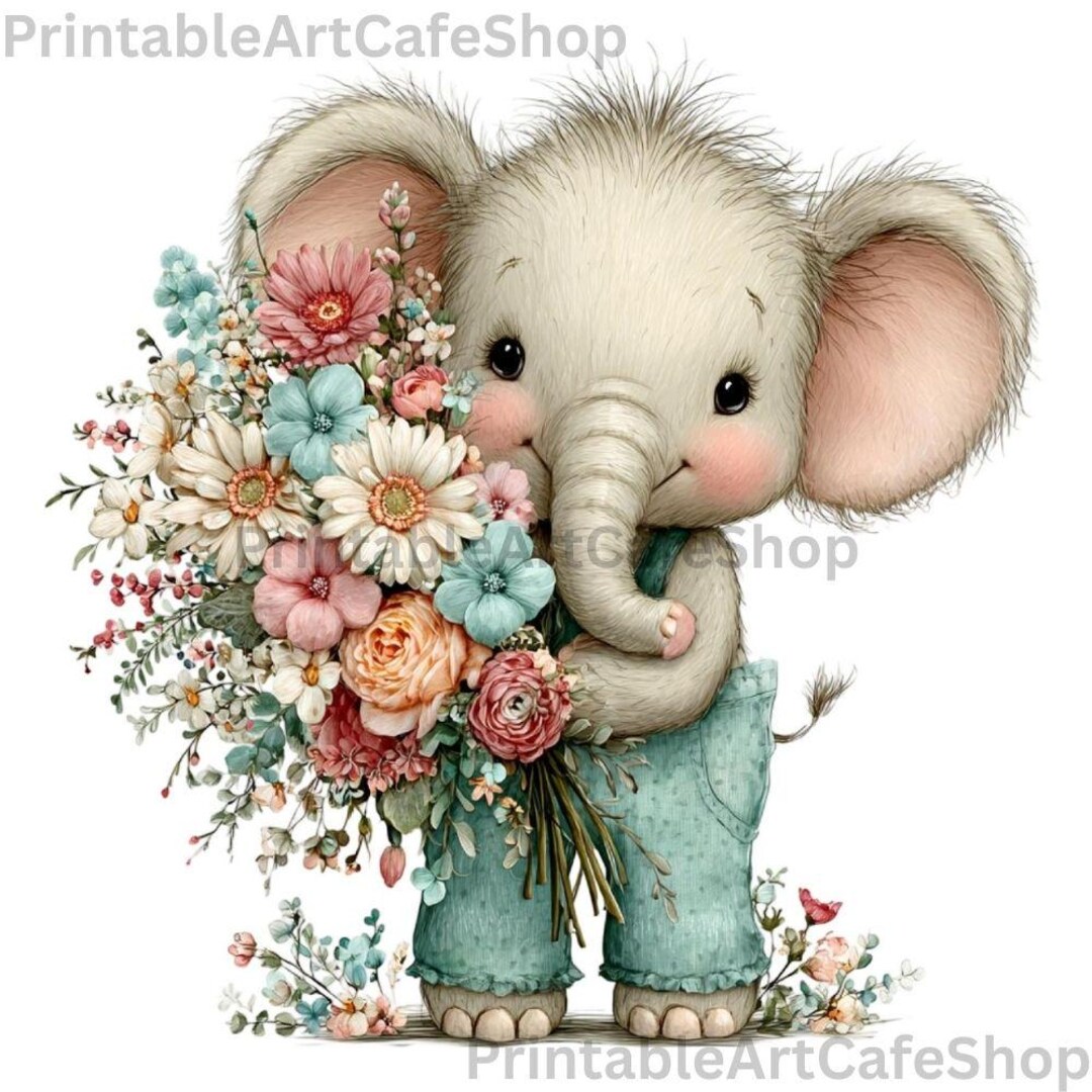Baby Elephant Spring Clipart Watercolor PNG 3600px Transparent Nursery ...