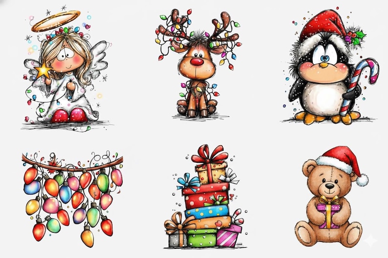 Watercolor Christmas Clipart | Cute Cartoon PNG Bundle (digital ...
