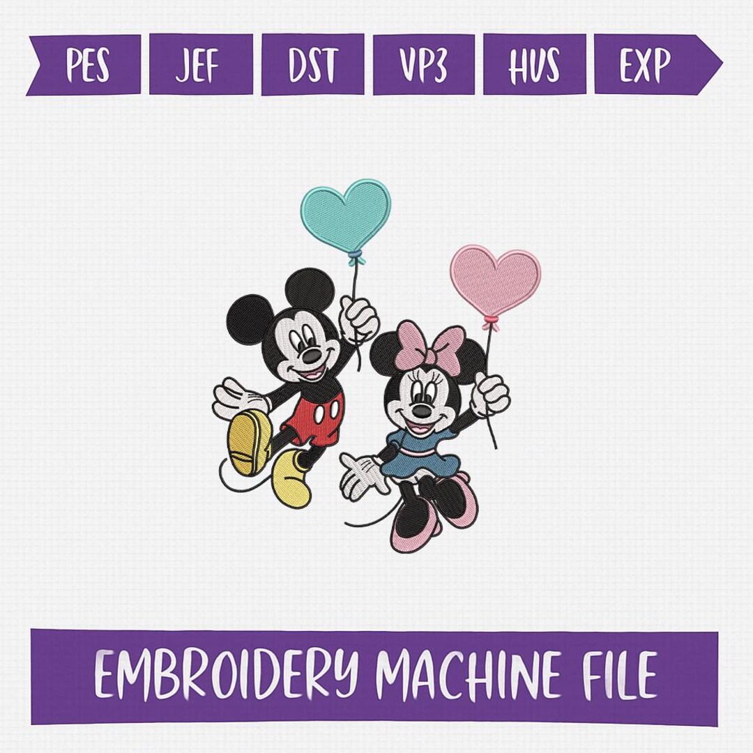 Cute Mouse Couple Embroidery Design | Love Balloon Machine Embroidery ...