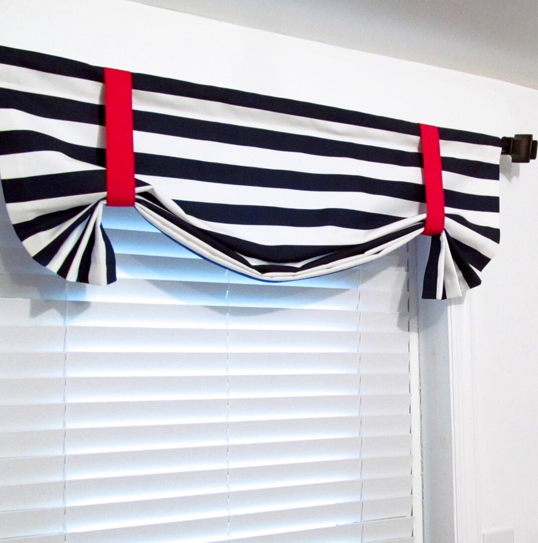 Nautical Tie up Valance/ Navy-white-red/ London Valance/ Striped Tie-up ...
