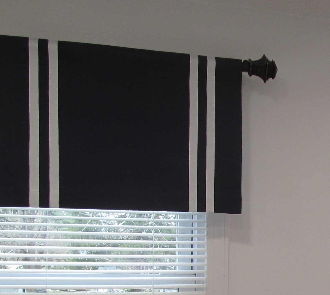 Contemporary Modern Window Valance/ Navy and White/ Vertical - Etsy