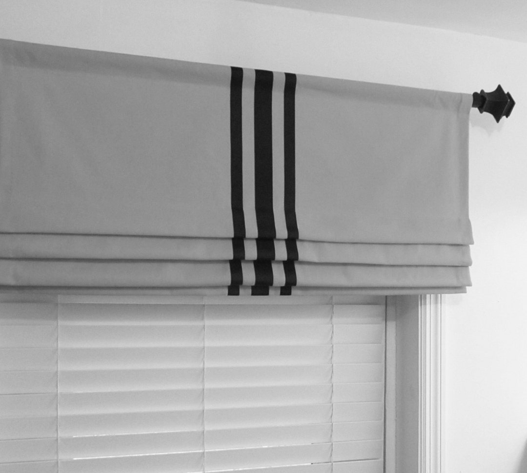 Gray Faux Roman Shades/ Triple Band Roman Valance/ Black Vertical ...