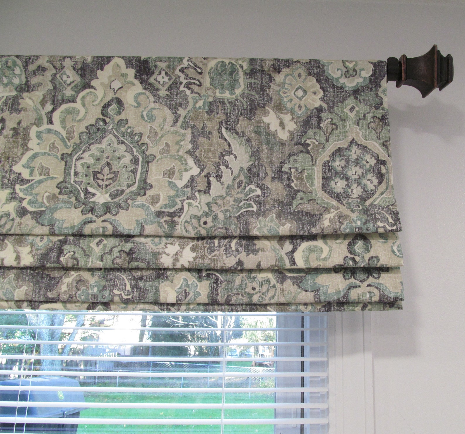 Boho Medallion Faux Roman Shade/ Fake Roman Shades in Moonlight/ Lined ...
