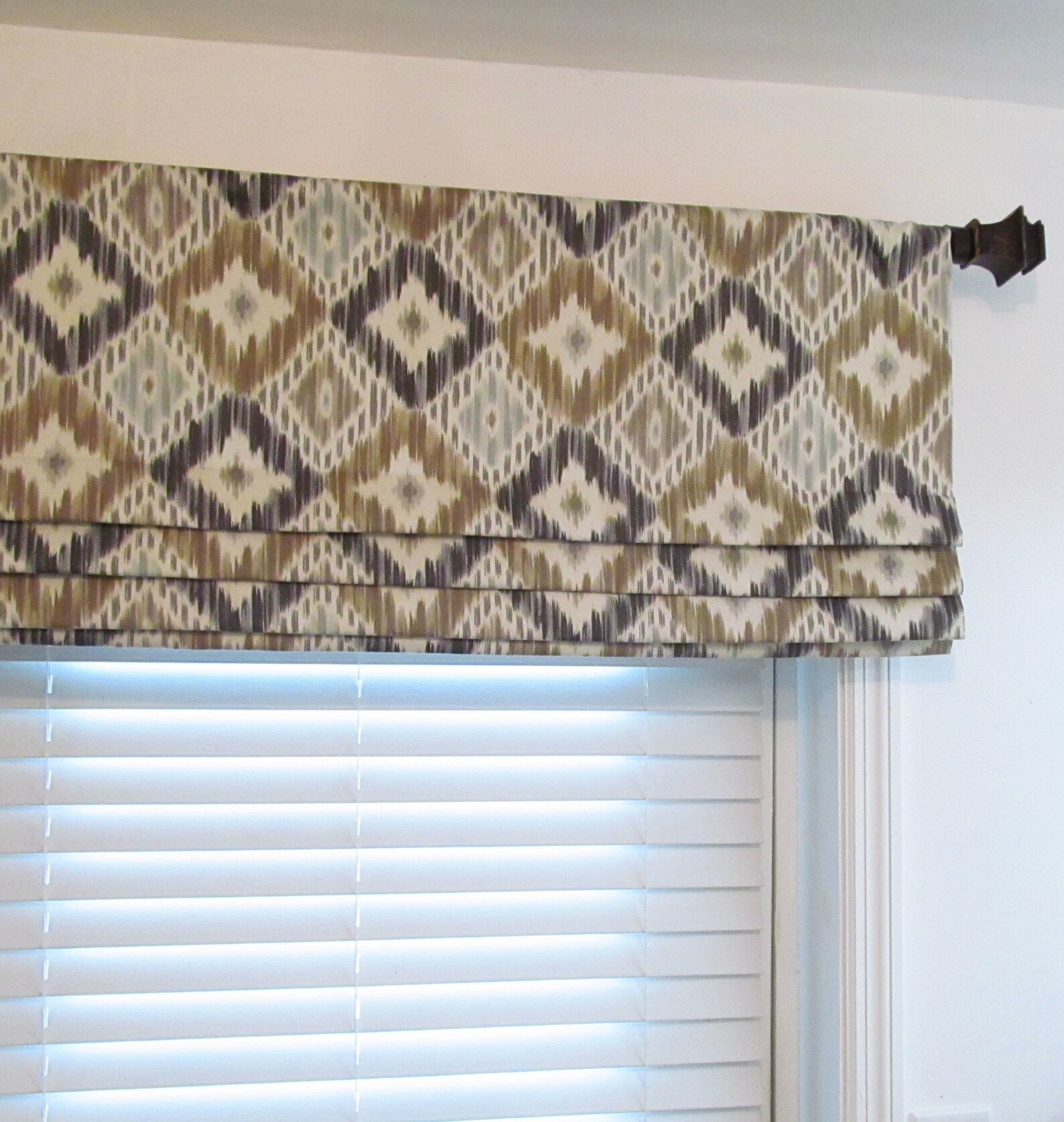 Diamond Faux-fake Roman Shade/ Mock Roman Valance/ Ikat Gray-taupe ...