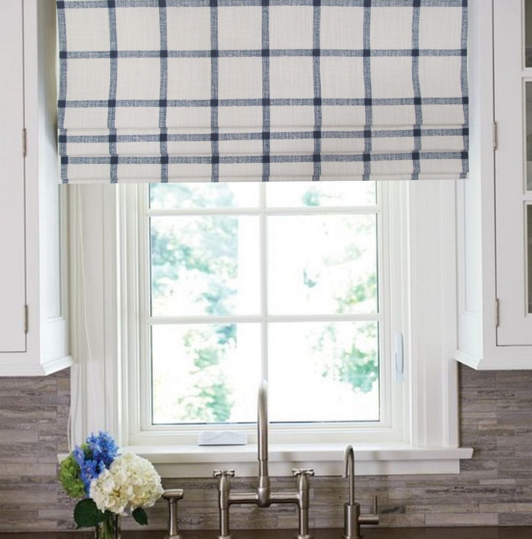 Faux - Fake Roman Shade/ Lined Mock Valance/ Check Gingham Plaid ...
