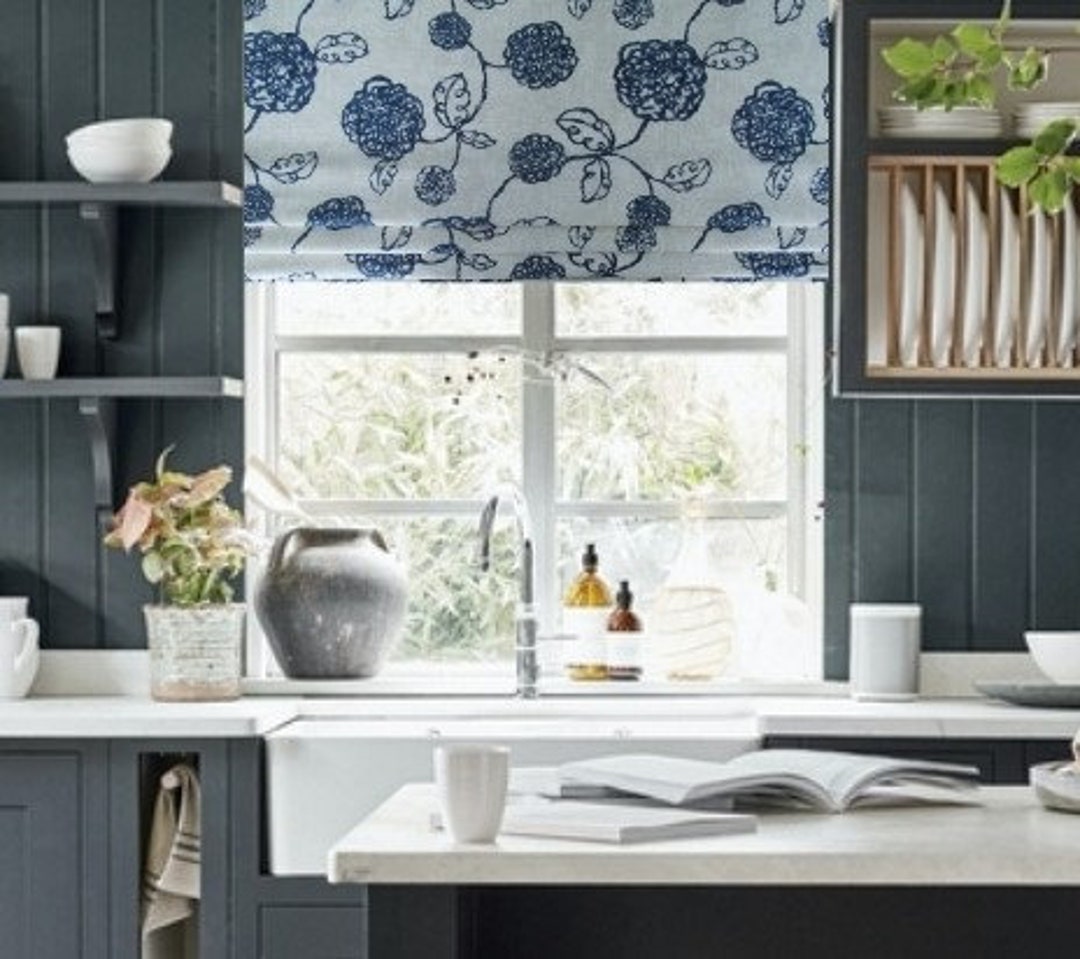 Abstract Floral Faux-fake Roman Shade/ Lined Mock Roman Valance ...
