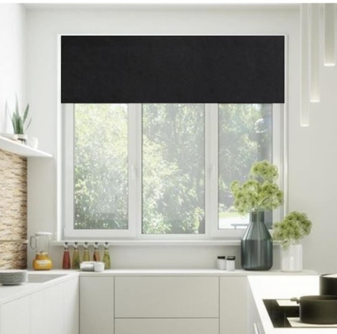 Flat-straight Window Valance/ Modern Tailored Curtain/ Solid Black or ...