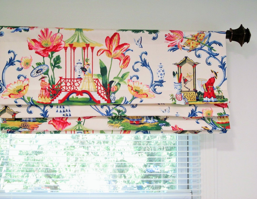 Chinoiserie Faux-fake Roman Shade/ Lined Mock Valance/ Bright ...