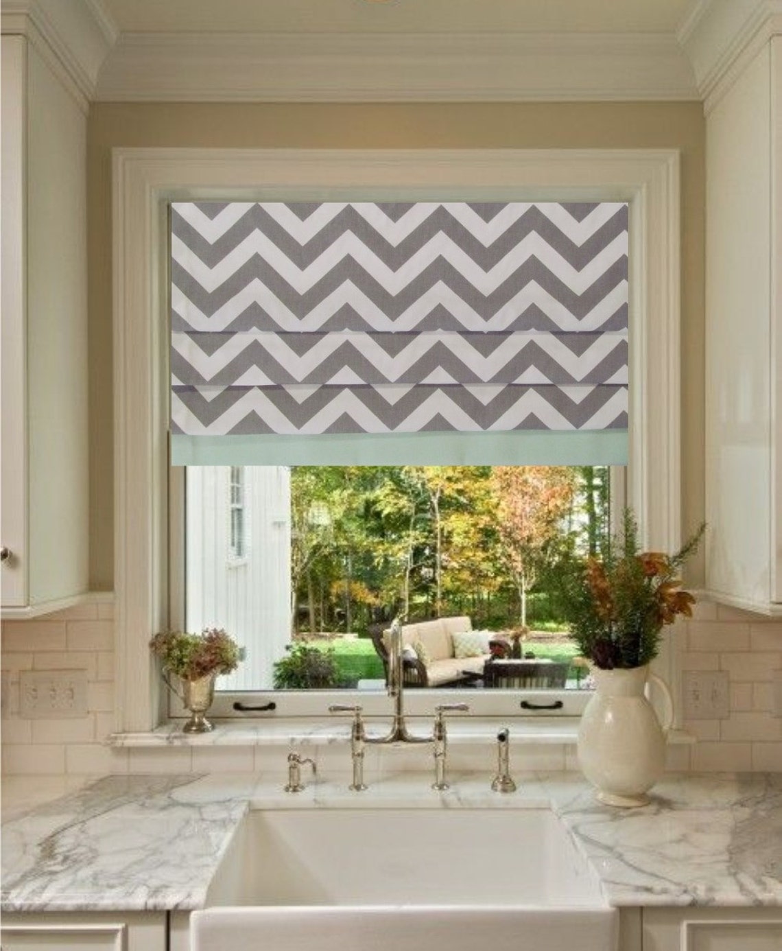 Banded Faux Roman Shade/ Lined Roman Valance/ Storm Grey - Etsy