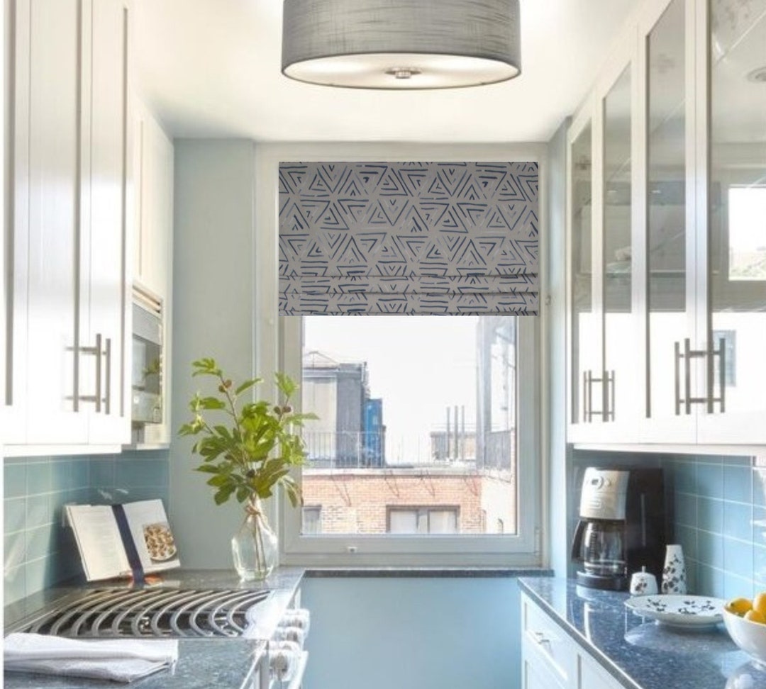 Faux Roman Shade/ Lined Mock Roman Valance/ Postmodern Nordic/ Gray and ...