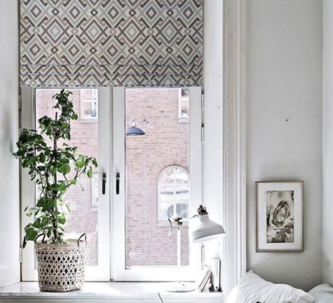 Faux Roman Shade/ Lined Roman Valance/ Ikat Diamonds | Etsy