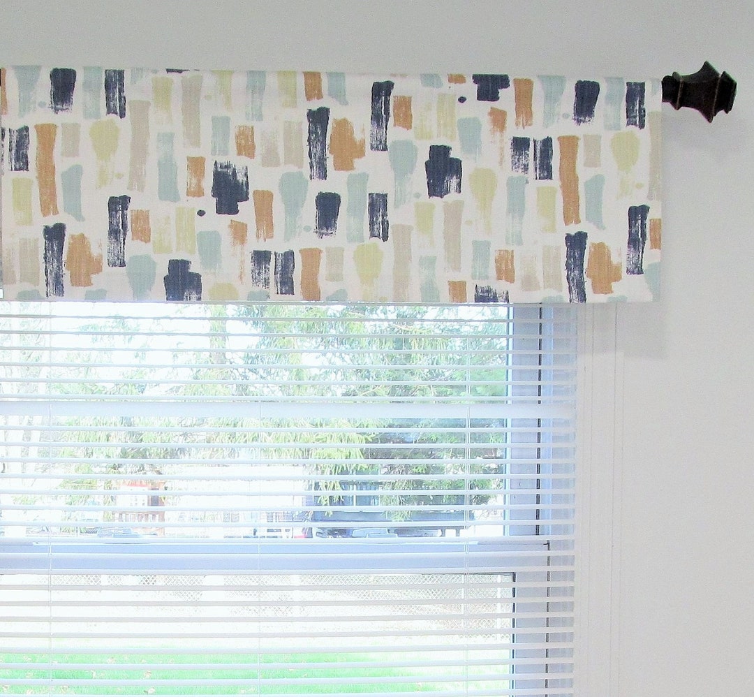 Straight Window Valance/ Flat Curtain Panel/ Paint Dabs Art Blue ...