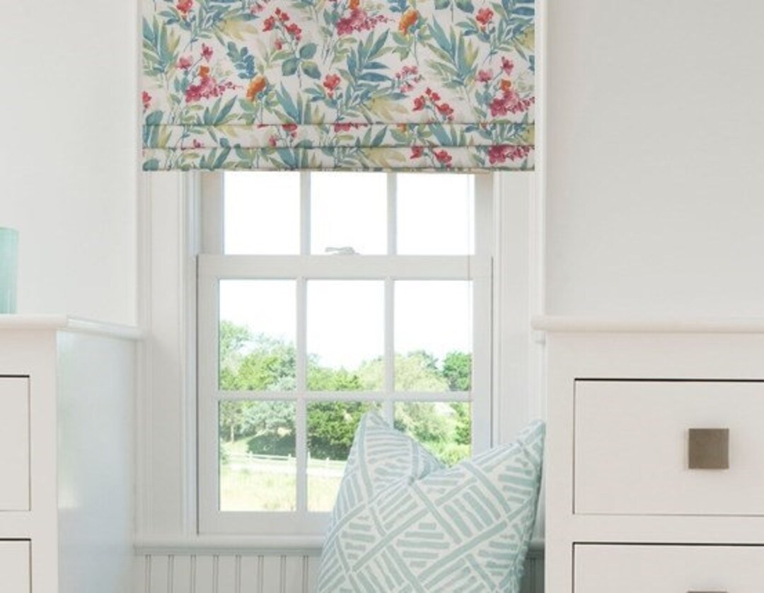 Floral Faux Roman Shade/ Lined Mock Valance/ Stationary Roman Blinds ...