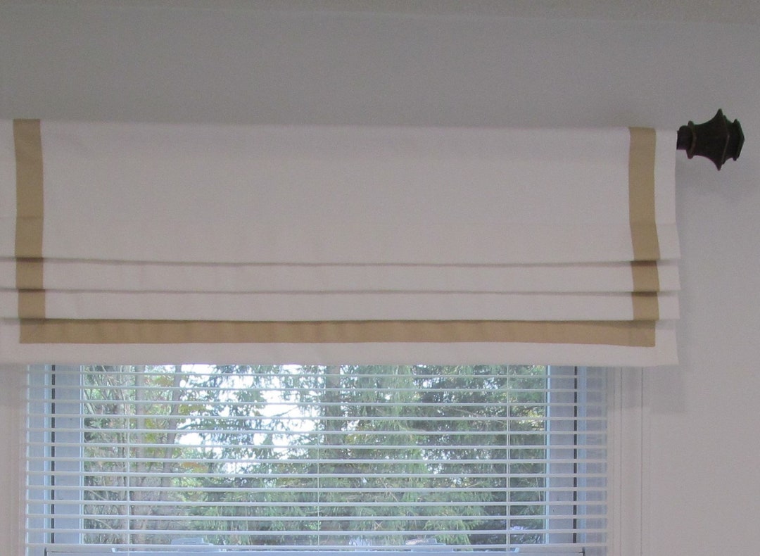 Banded Faux Roman Shades/ Fake Roman Shade/ White and Natural Grosgrain ...