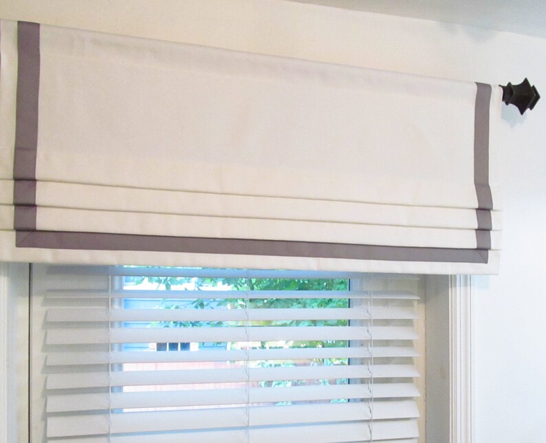 Contemporary Banded Faux Roman Shades/ White and Gray/ | Etsy