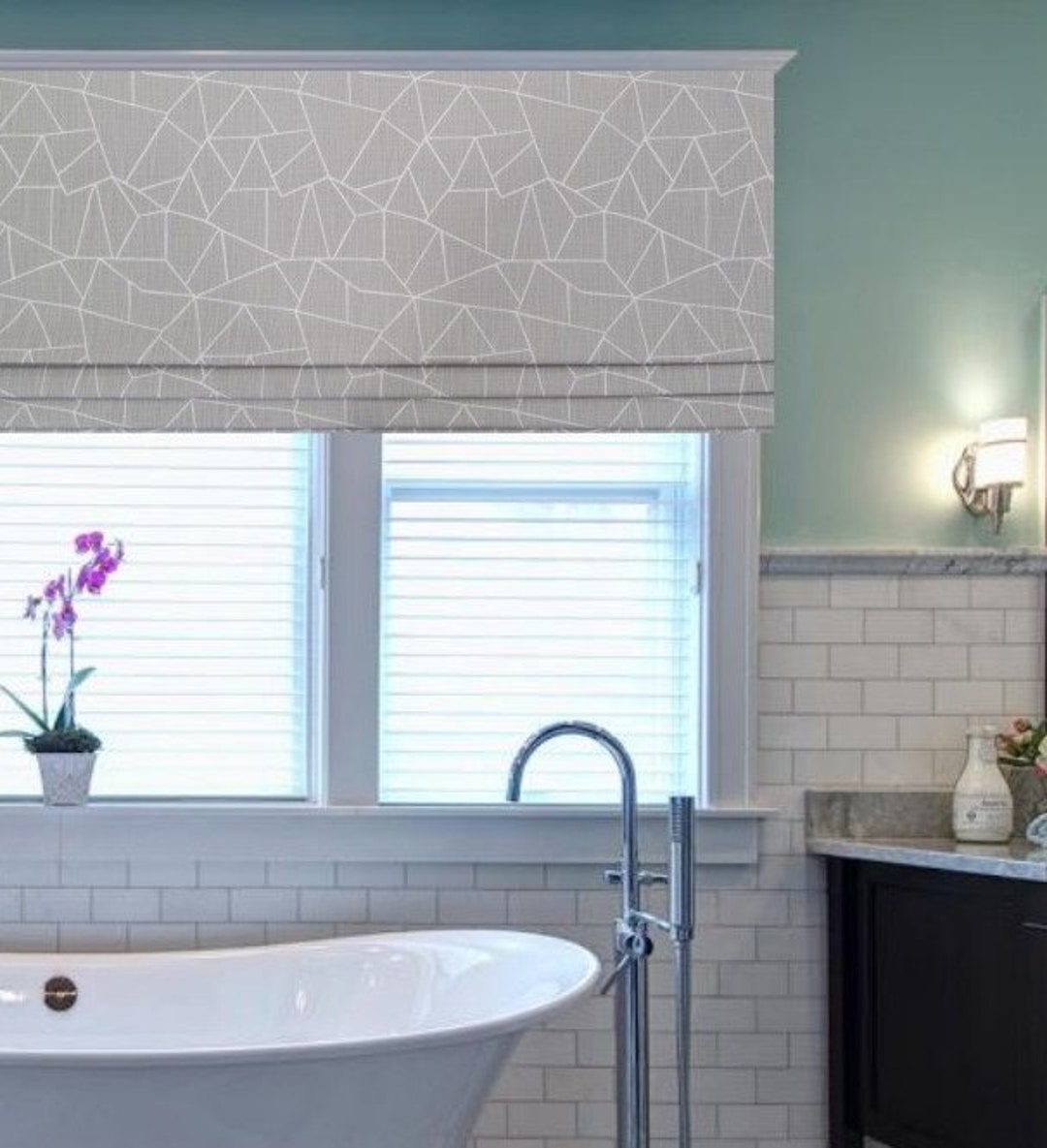 French Gray Faux Roman Shade/ Lined Mock Roman Valance/ Modern ...