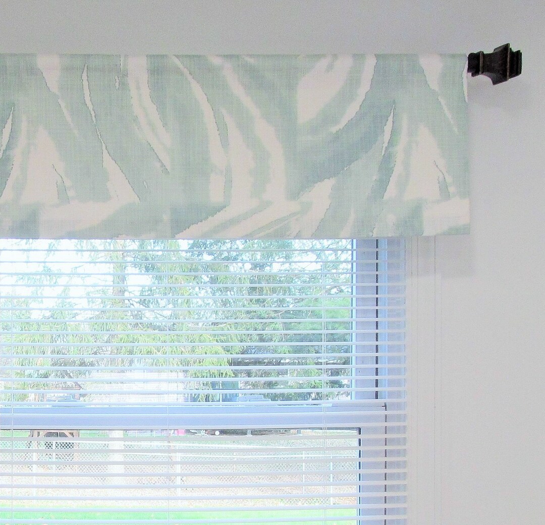 Straight Window Valance/ Lined Flat Curtain/ Water Blue white/ Custom ...