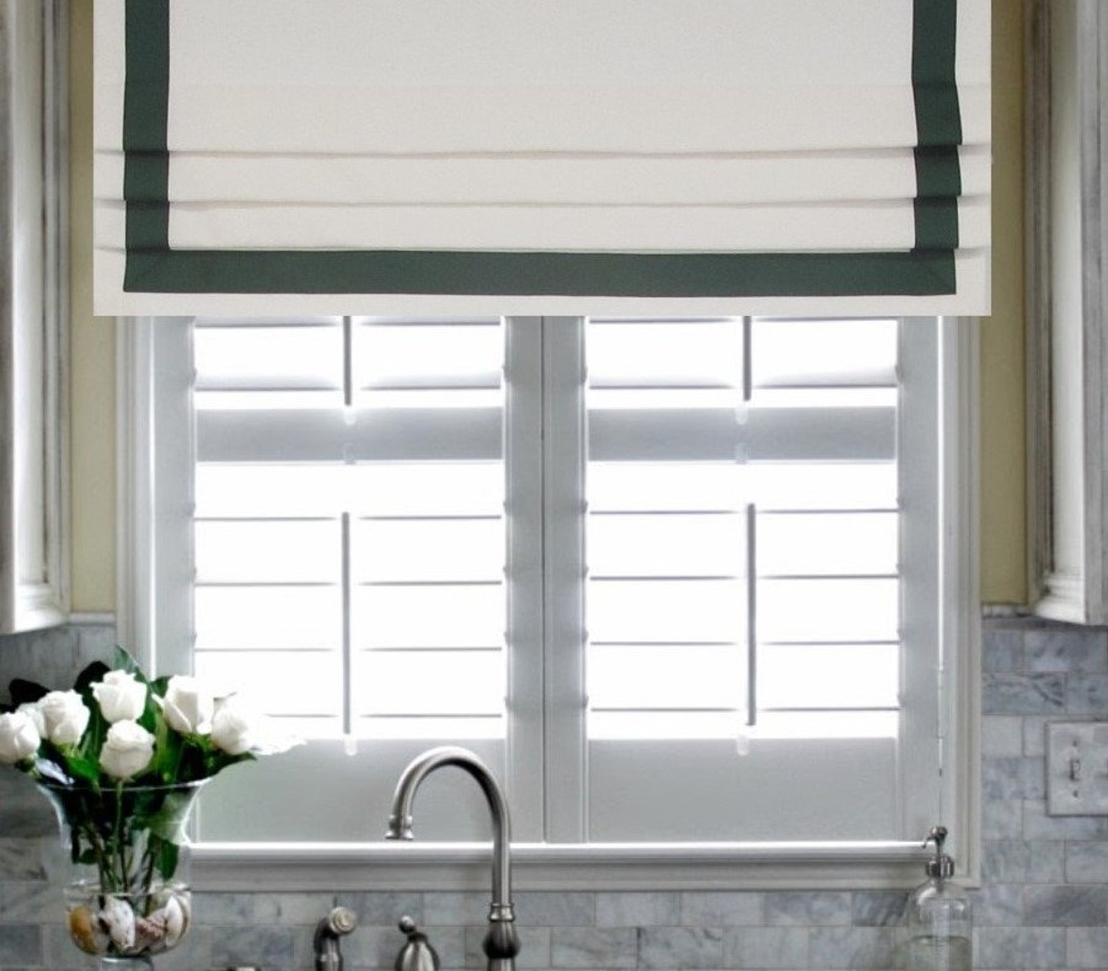 Modern Faux Roman Shades/ Banded Fake Roman Shade/ White and - Etsy