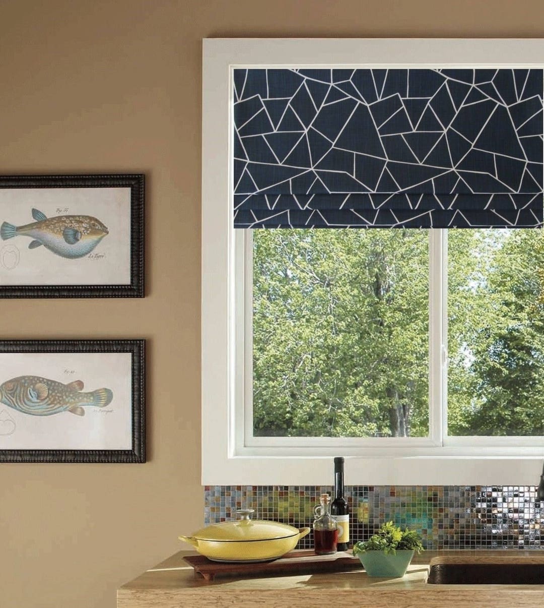 Faux Roman Shade/ Lined Roman Valance/ Modern Fake Roman Shade/ Denim ...