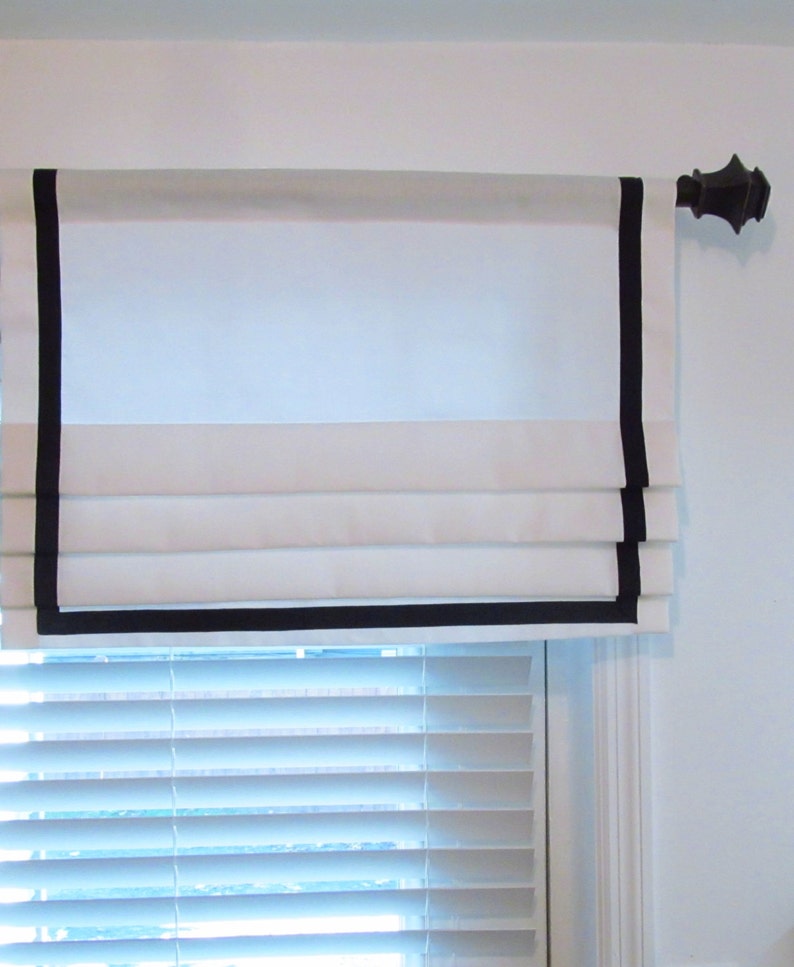White & Black Faux Roman Shade/ Banded Fake Roman/ Contemporary Modern ...