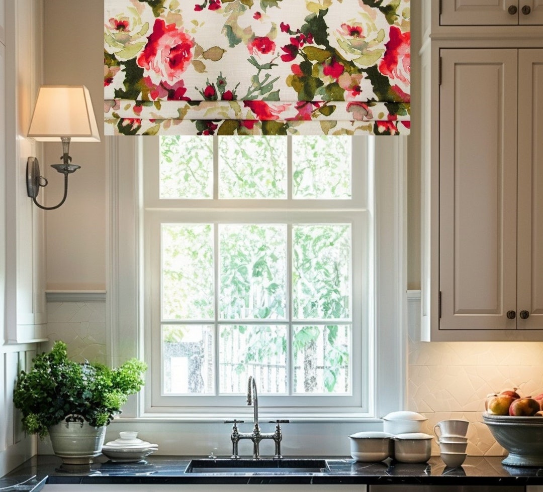 Floral Faux Roman Shades/ Lined Stationary Roman Shades/mock Roman ...