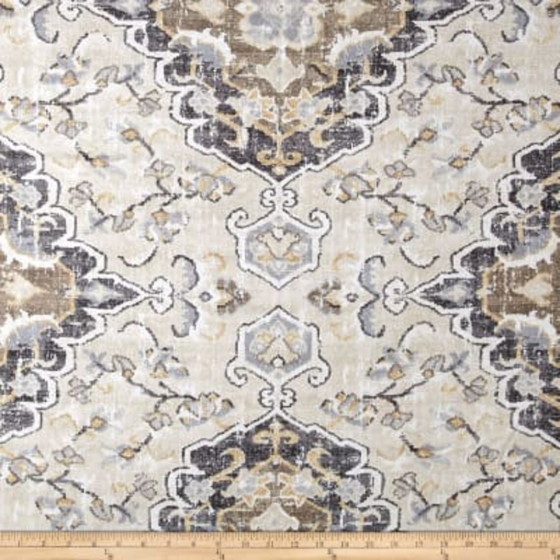 Faux Roman Shade/ Lined Roman Valance/ Boho Oriental Grey-beige Ikat ...