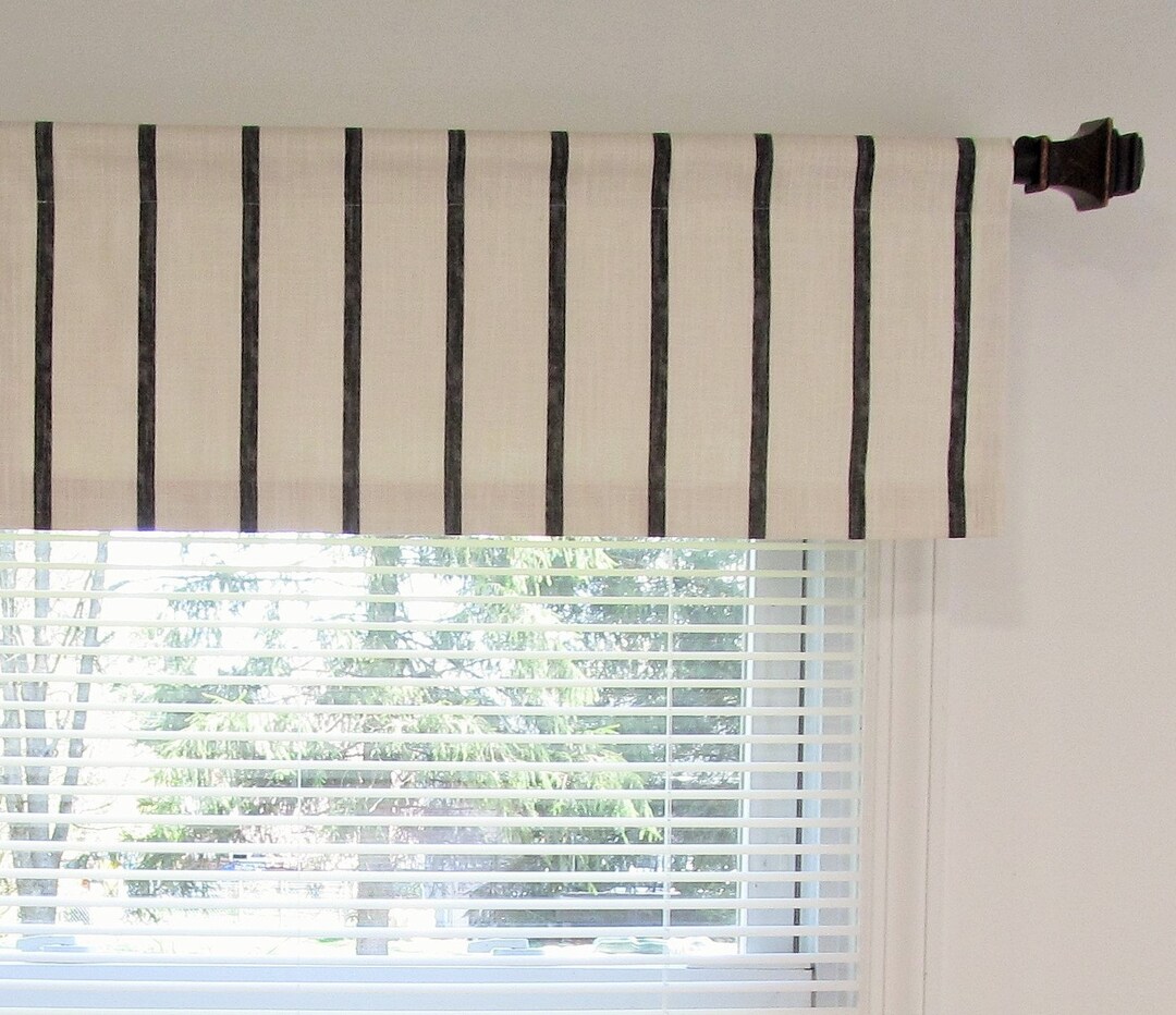 Straight Window Valance/ Modern Farmhouse Curtain/ off White-black Ink ...
