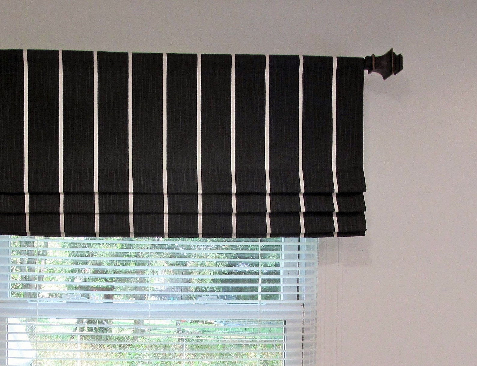 Blue Faux Roman Shade/ Lined Mock Valance/ Stationary Flat Roman Shade ...