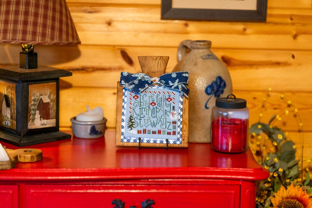 Winter Alphabet Sampler, Primrose Cottage, Mounted on a Rustic Wood ...
