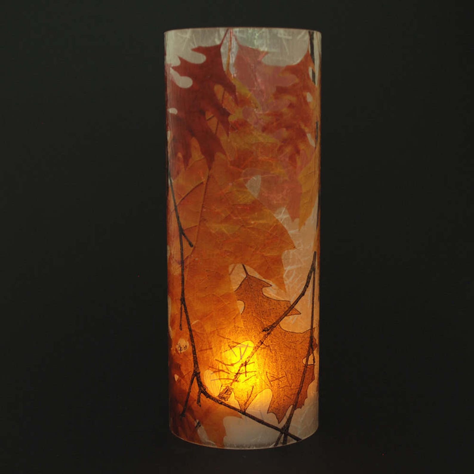 Fall Colors Candle Cover With Pin Oak Leaves, Includes 1 Free Electric ...