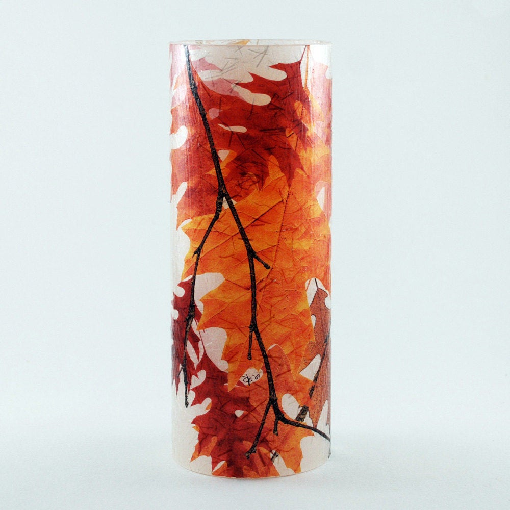 Fall Colors Candle Cover With Pin Oak Leaves, Includes 1 Free Electric ...