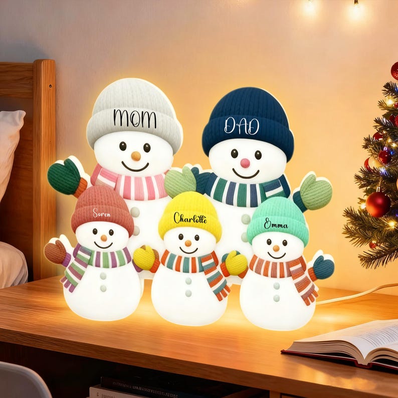Family Snowman Night Light Box,personalized Mom Dad Snowman LED Light ...