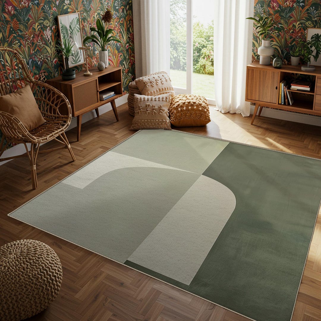 Sage Green Abstract Maximalist Rugs for Living Room, Unique Floor Decor ...