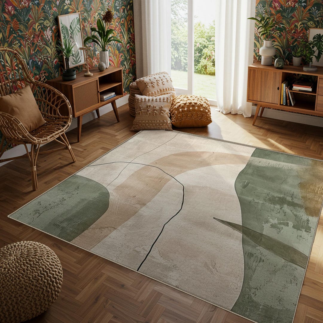 Sage Green Abstract Modern Home Rug, Olive Green Rug, Abstract Area Rug ...
