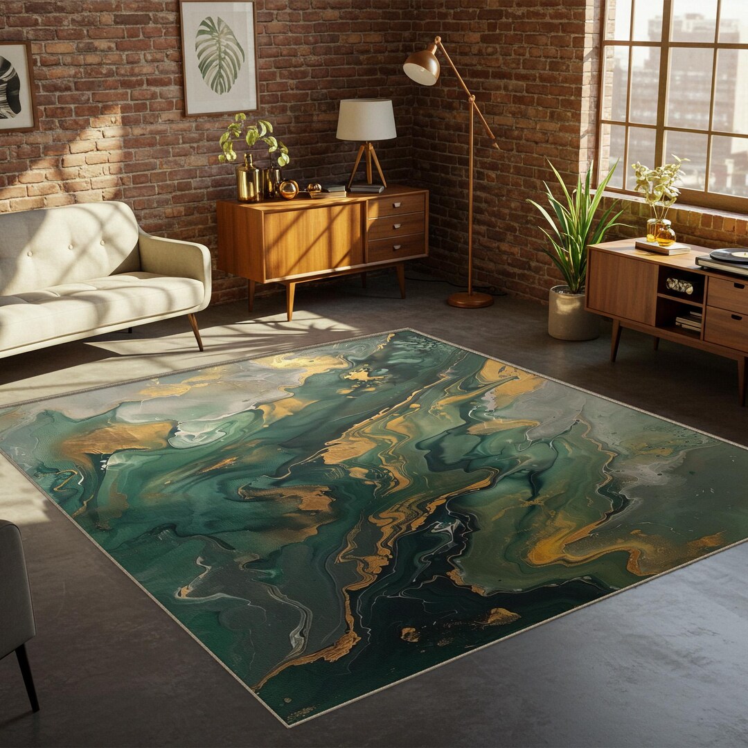 Green Abstract, Maximalist Rug for Living Room, Large Area Rug ...