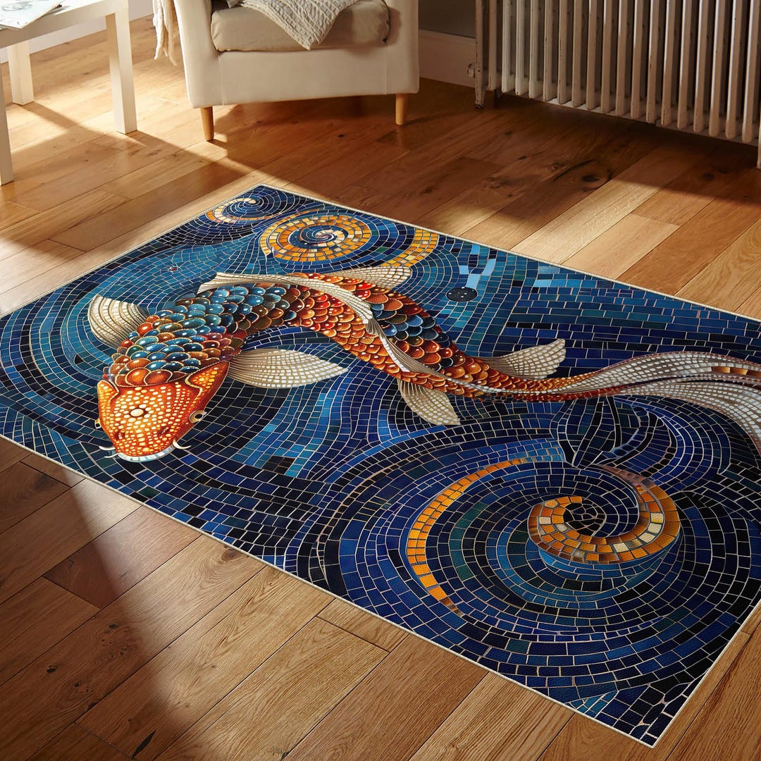 Koi Fish Rug, Stained Glass Design, Area Rug, Rugs for Living Room ...