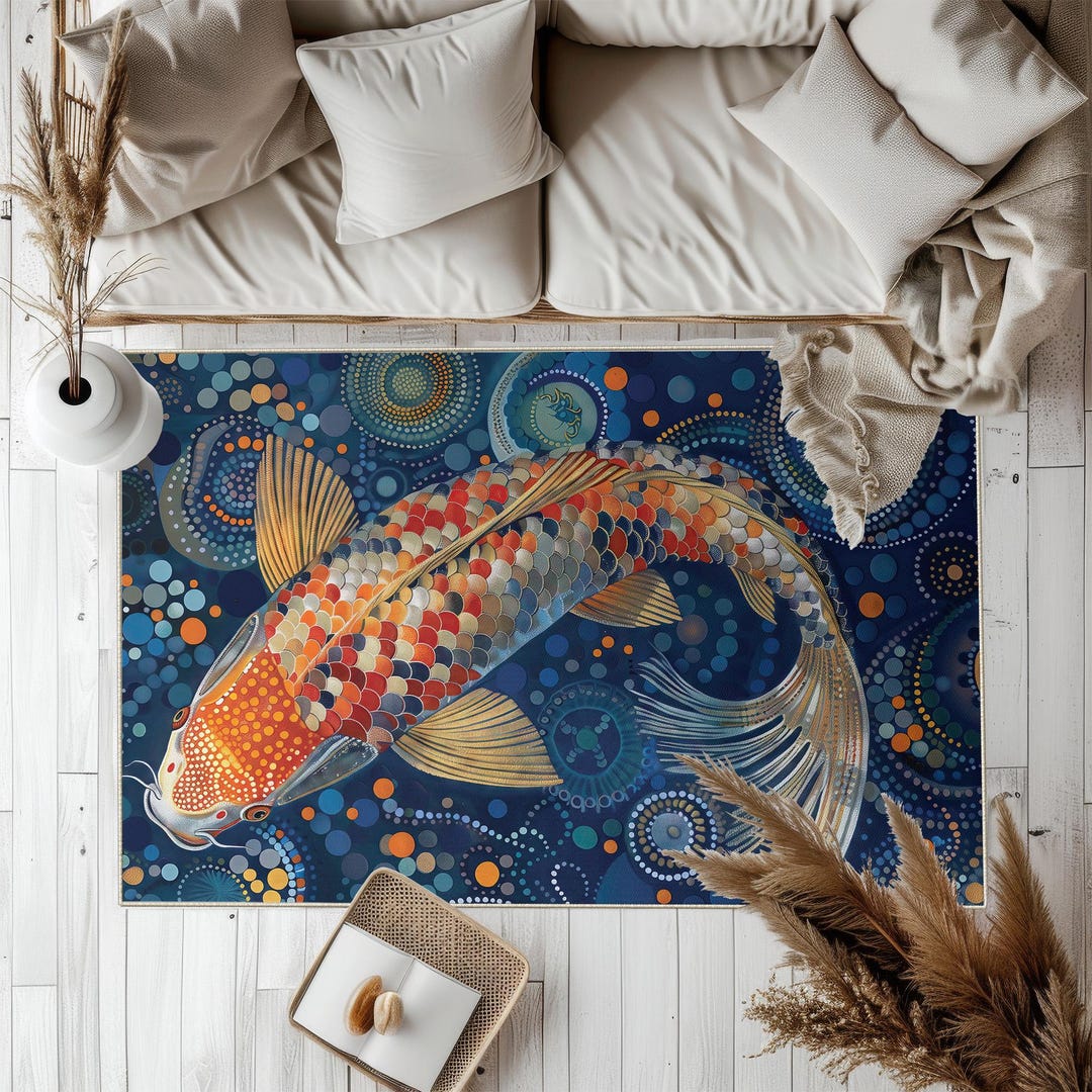 Stained Glass Koi Fish Area Rug, Koi Fish Rug, Rugs for Living Room ...