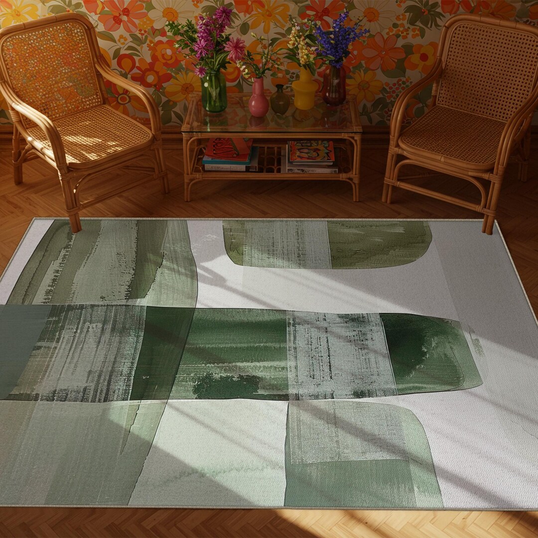 Sage Green Abstract Area Carpet, Abstract Rug for Living Room, Sage ...